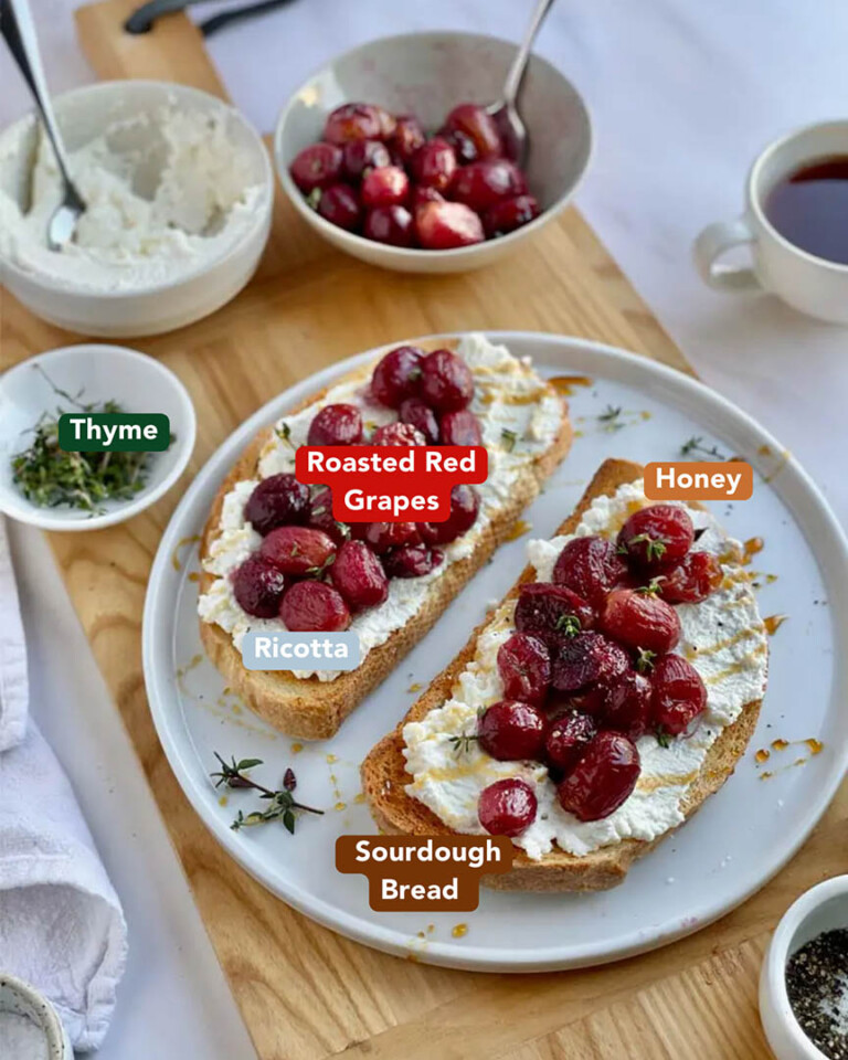 Roasted Grape and Ricotta Toast Appetizer | Ain't Too Proud To Meg